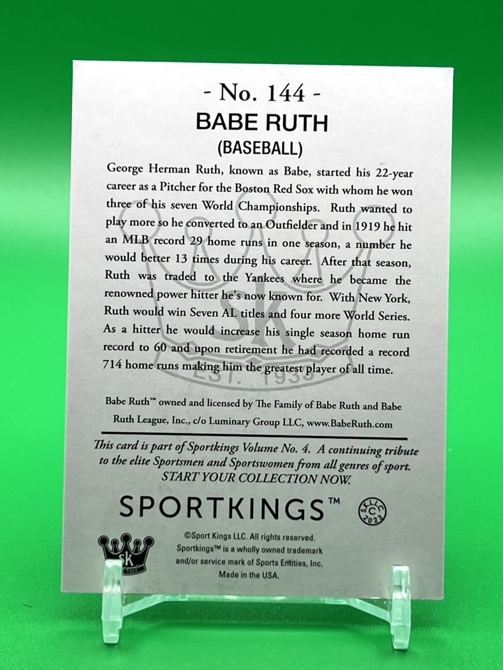 2023 Sport Kings Volume No. 4 - Babe Ruth - Blue Border Photo Variation ...