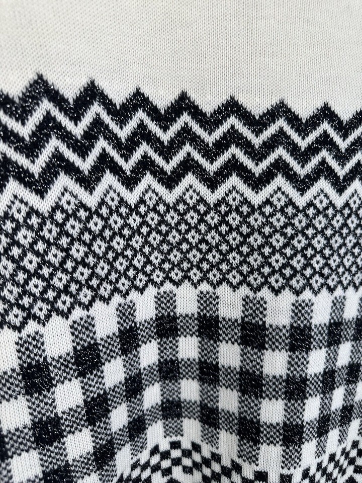 Talbots Sweater Woman 2X Cream Black Fair Isle Wool Nordic Shimmer ...