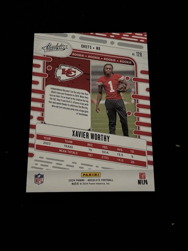 Xavier Worthy Rookie RC 2024 Absolute Football Card #128 Kansas City ...