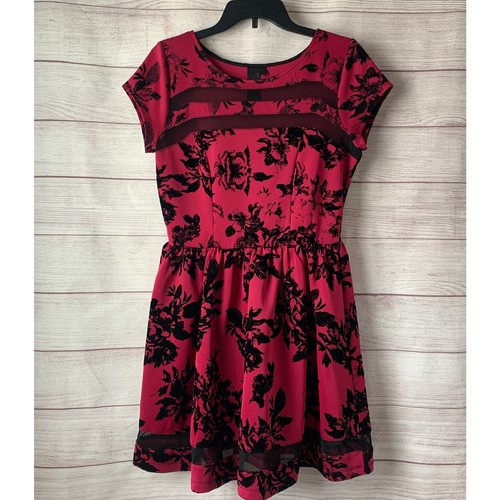 Trixxi Pink and Black Floral Velvet Dress See Through Mesh Detail ...