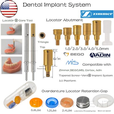 US Zimmer Adin Mis Bego Overdenture locator Abutments &Male Caps Tools ...