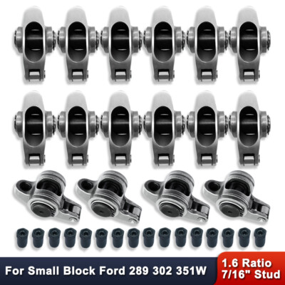 For Ford SBF 289 302 351W 1.6 Ratio 7/16" Stainless Steel Roller Rocker ...