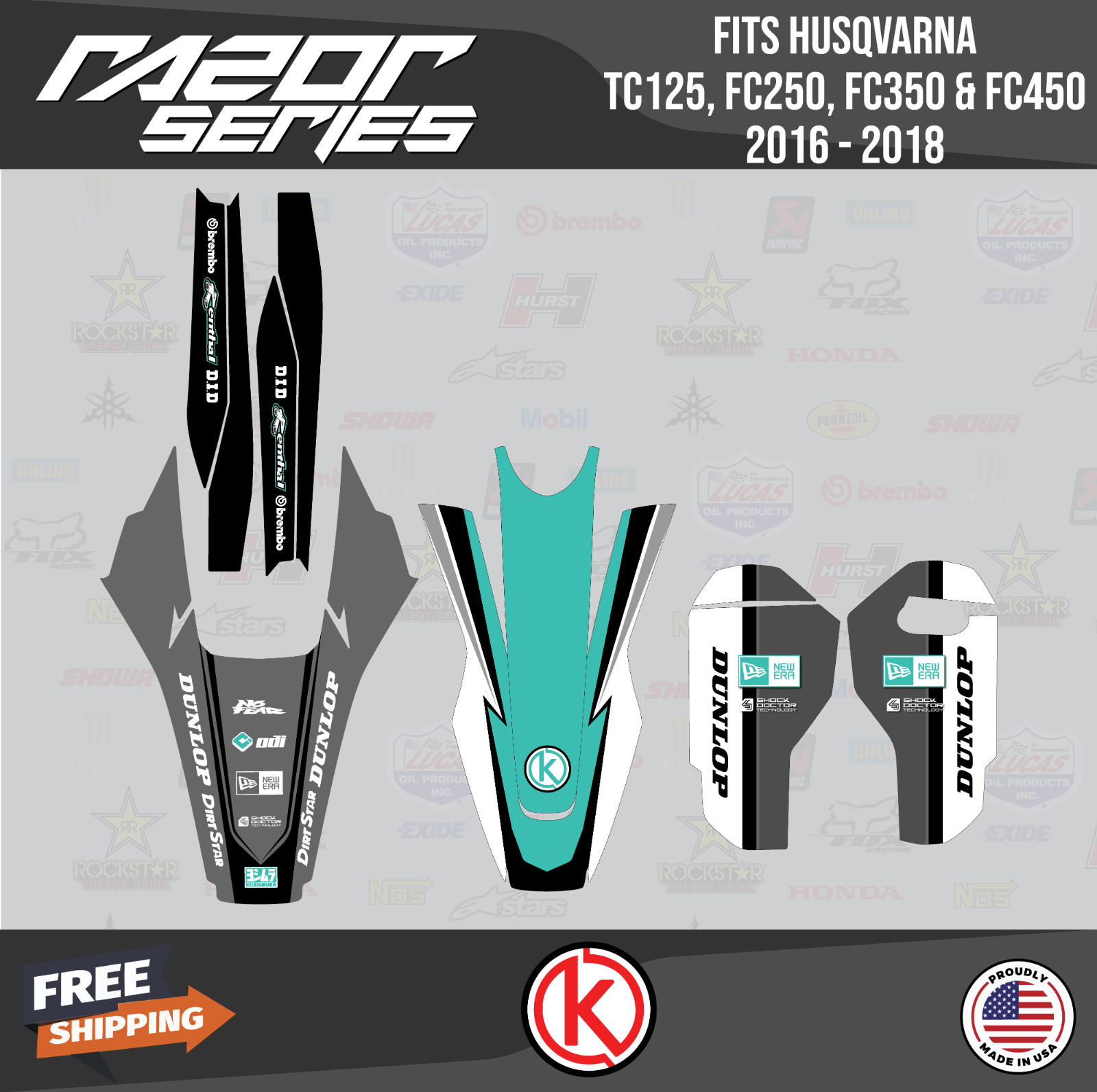 Graphics Kit for Husqvarna TC125 FC250 FC350 FC450 2016 2017 2018 Razor ...