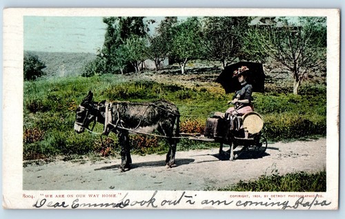 Saint Olaf Iowa IA Postcard We Are On Our Way Home Woman Riding Donkey ...