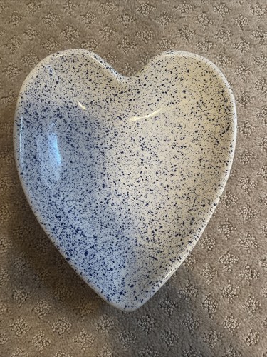 Vintage blue speckled/splatter Ware Heart Pottery dish made in Portugal ...