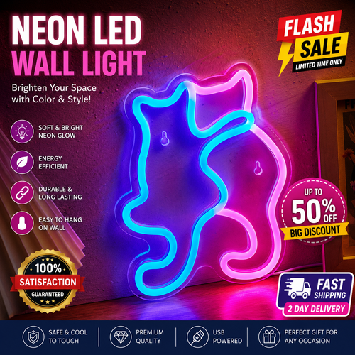 Chi-buy Cat LED Neon Sign USB Powered Neon Signs Night Light 3D Wall ...