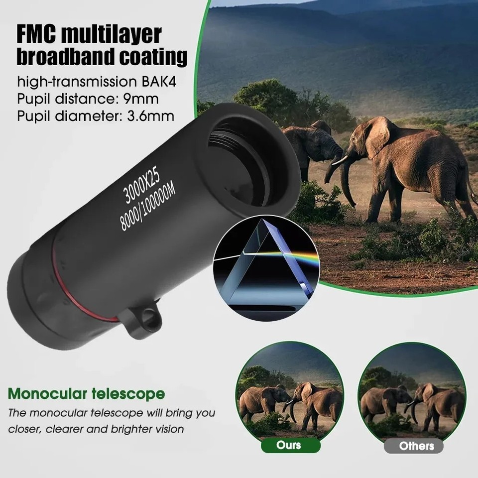 3000x25 HD Long Range Monocular Mini Portable Telescope for Camping ...