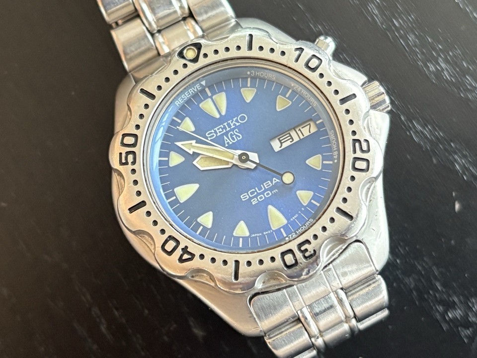 Seiko AGS Steel Kinetic 5M23-6B40 Blue Steel Men's 38mm Dive Watch for ...