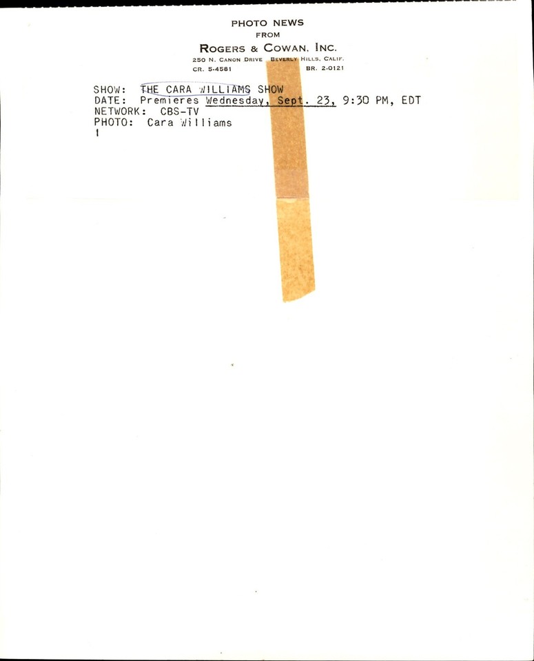 LG975 Original Rogers & Cowan Photo THE CARA WILLIAMS SHOW Glamorous ...