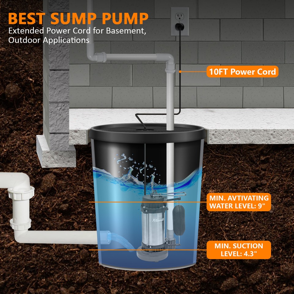 XtremepowerUS 3/4HP Submersible Sump Pump Sub Pump 5500 GPH Cast Iron ...