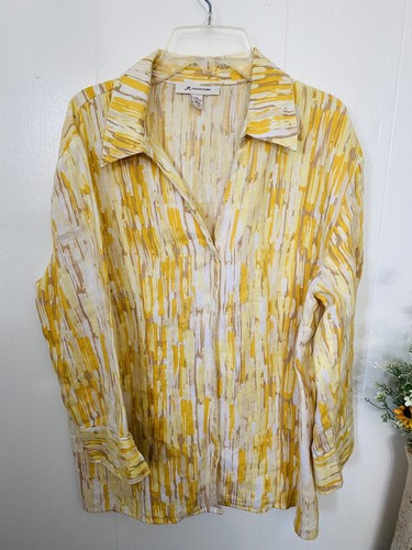 JM Collection 10 Yellow Linen V Neck 3/4 Sleeve Blouse Euc | eBay