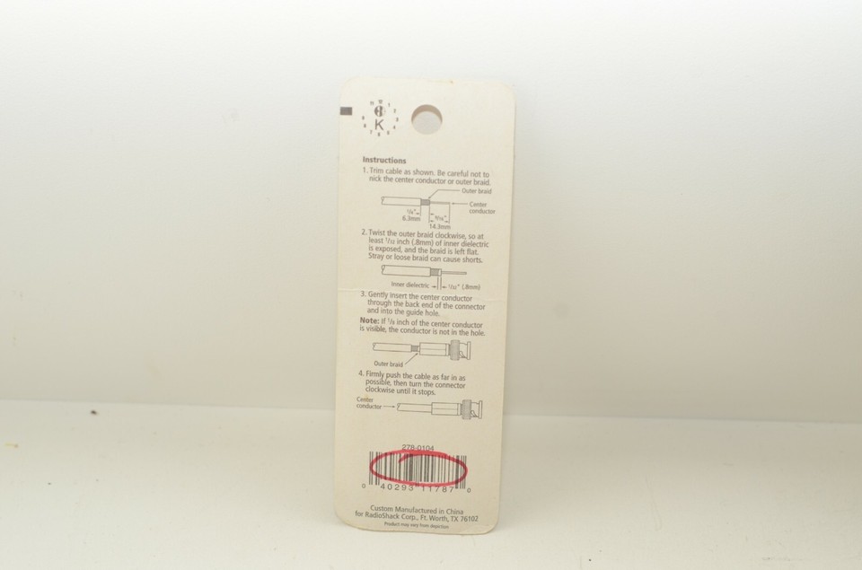 RadioShack Solderless UG-88 Male BNC Plug 278104 | eBay