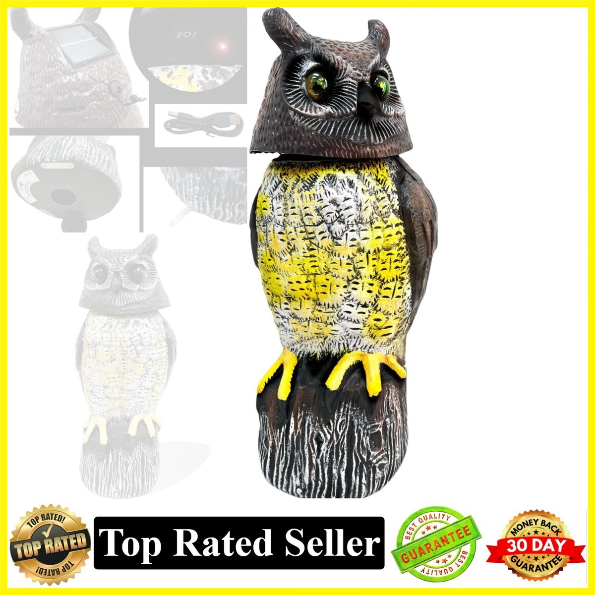 Solar Owl Light Spinning Head Hausse Solar Fake Owl Decoy Scare Birds