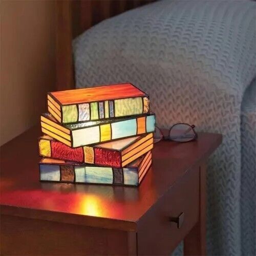 Stacked Books Table Lamp,Vintage Bedside Lamps, LED Book-Shaped Light ...