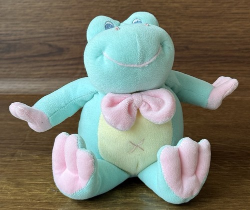 Fiesta Pastel Frog Bow Tie W/ Rattle 7” Soft Velour Plush Stuffed ...