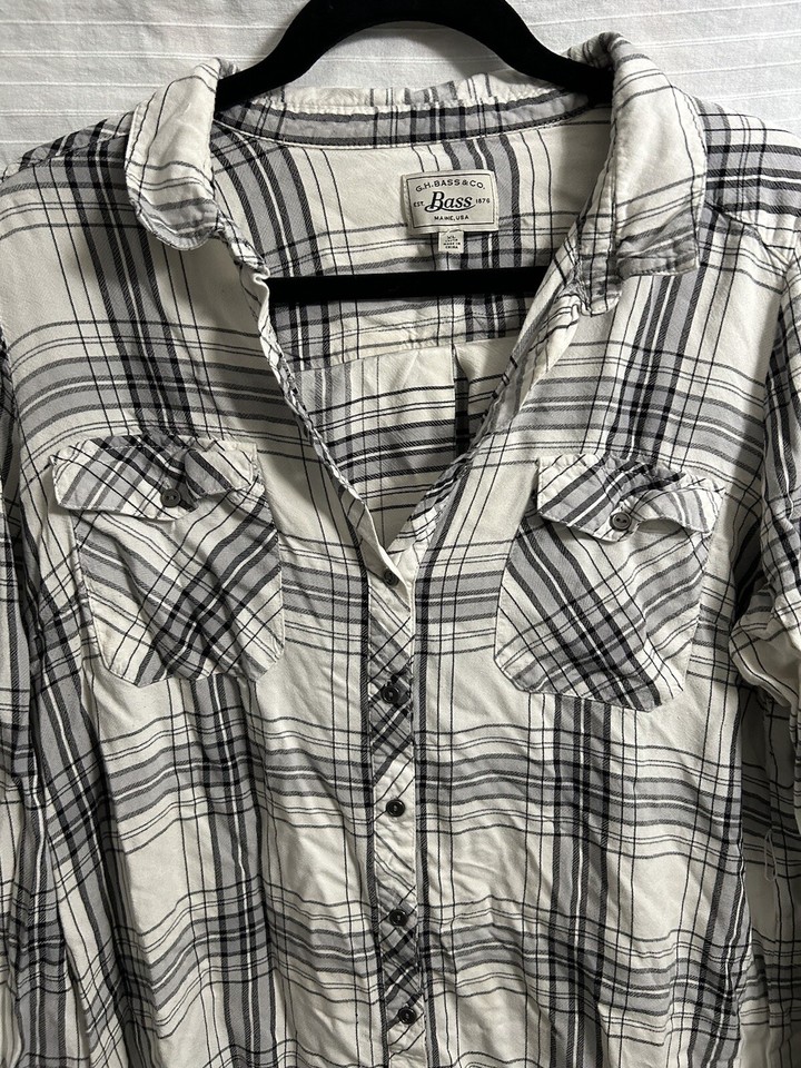 GH Bass Dress Womens Blue Plaid Long Sleeve Shirt Dress Pockets Cotton ...