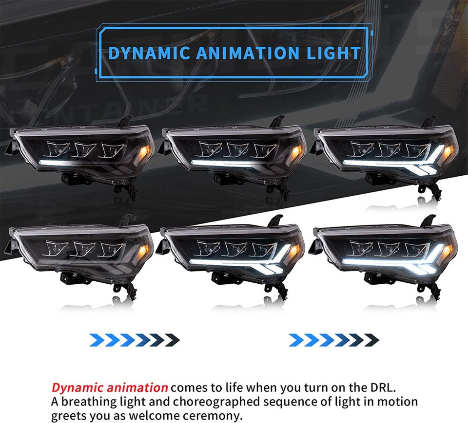 LED Projector Headlights For 2014-2024 Toyota 4Runner Black LED DRL W ...