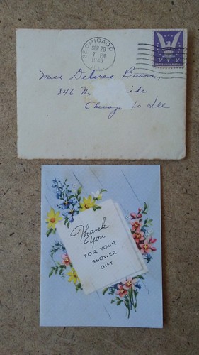 1945 *Posted* Win the War 3 Cent US Postage Stamp on Shower Gift Thank ...