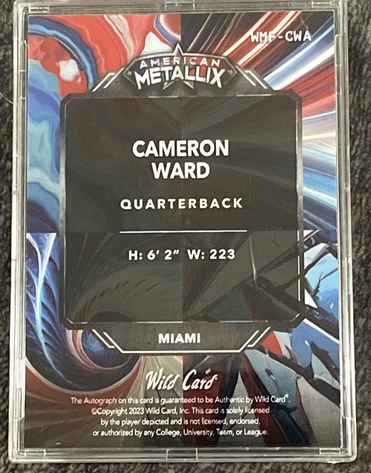 2024 Wild Card Metallix Cam Ward Autograph 1/1 RARE First Look Miami ...
