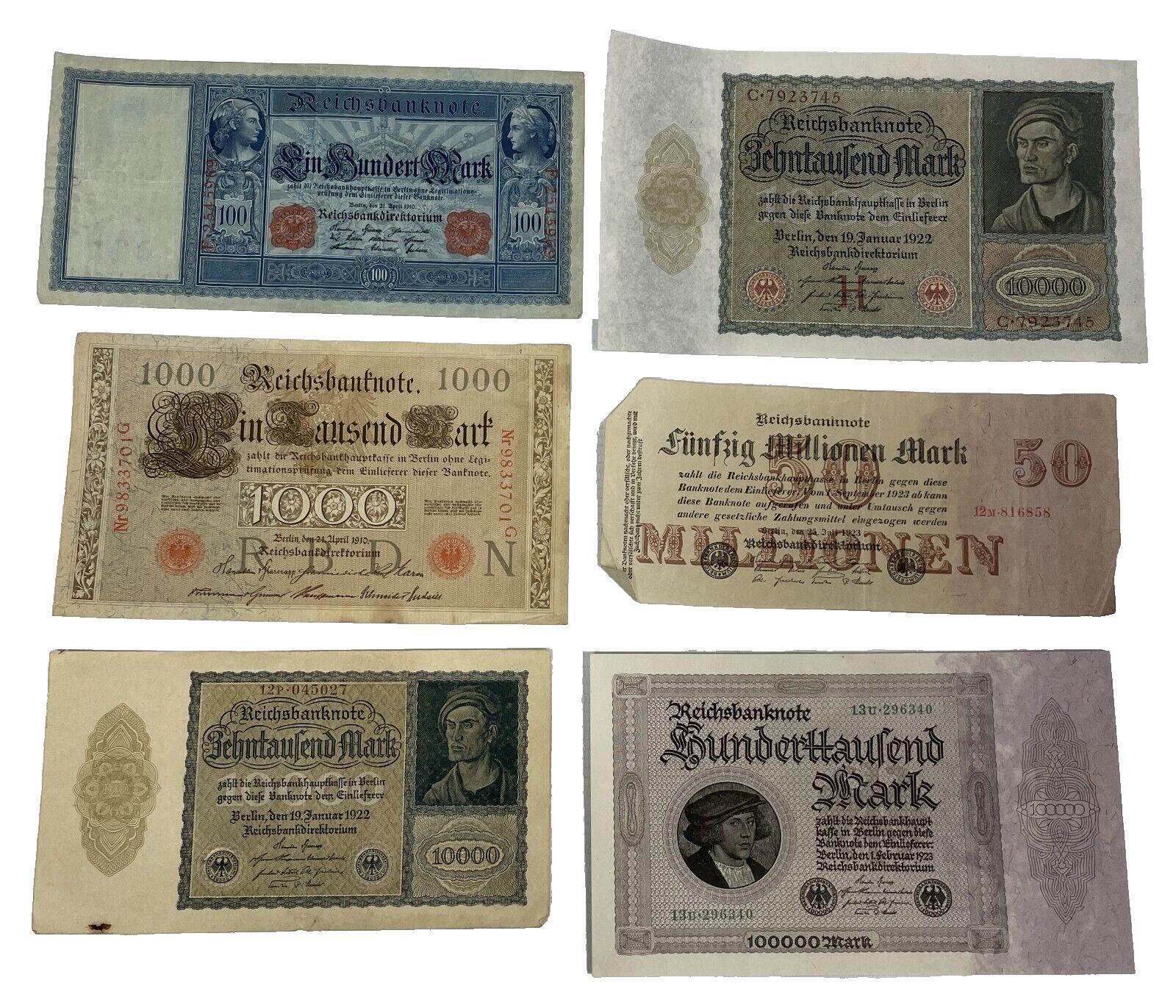 Lot of 6 Assorted Denomination Pre-WW2 German Mark Inflation Currency ...