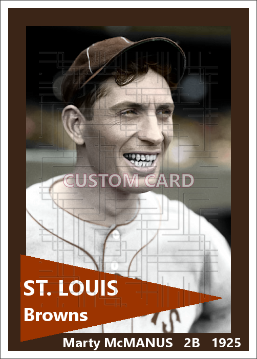 Marty McManus - 1925 St. Louis Browns - 2.5 x 3.5 custom card (blank ...