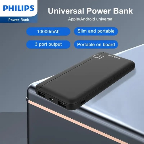Philips 10000mAh Ultra Slim Mobile Power Bank, Fast Charge, Three Port ...
