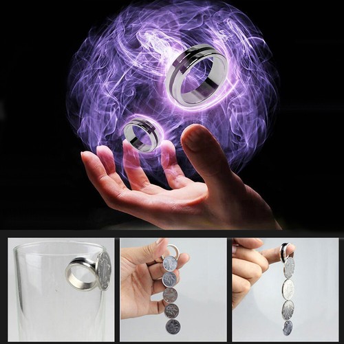 Magical Magnetic Magic Ring 18-21mm Trick Black Silver Gold Powerful ...