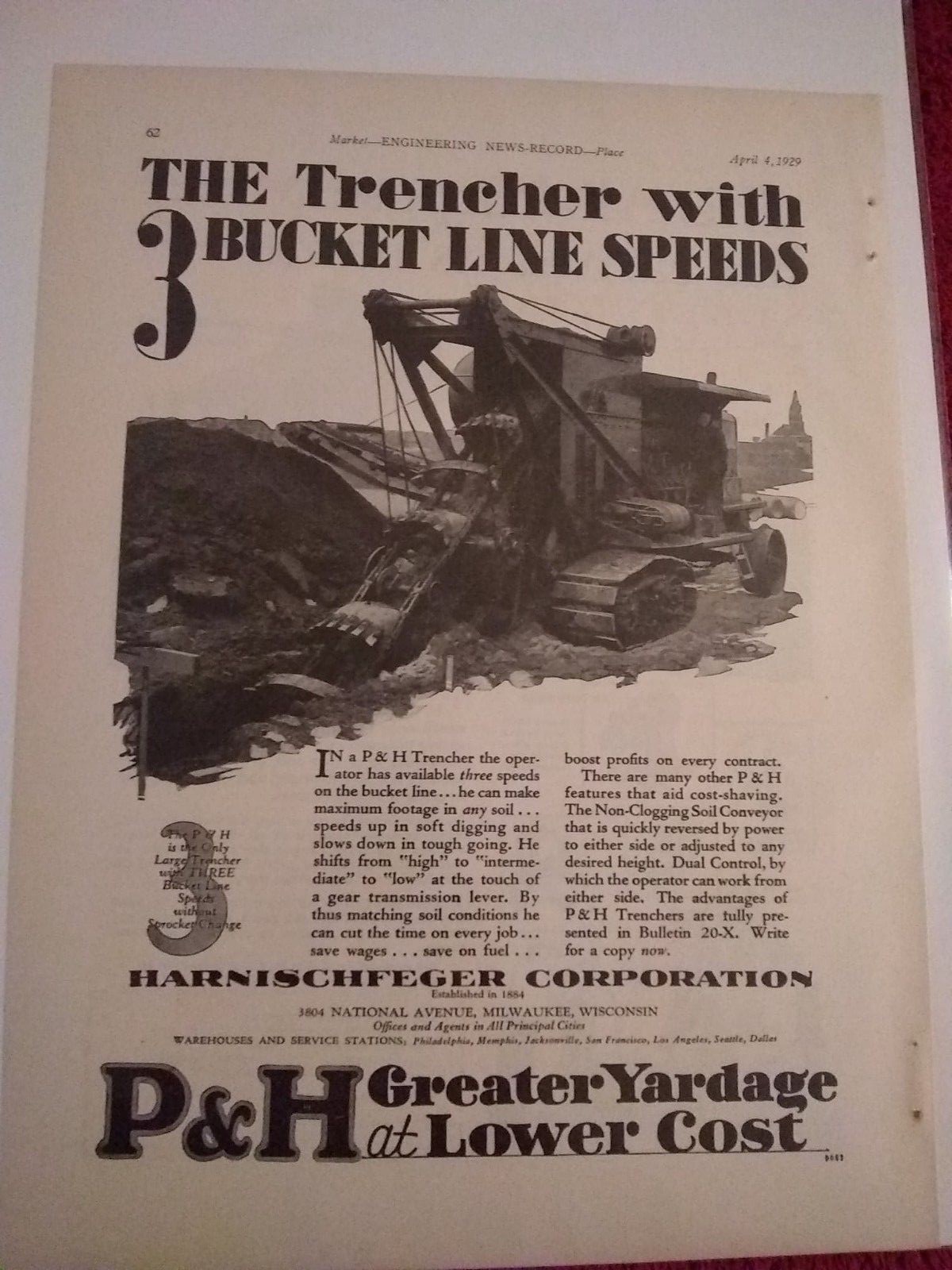 1929 Advertisement, Ad: P & H Trencher Harnischfeger Milwaukee ...