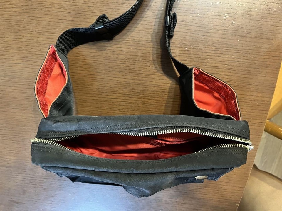 PORTER ILS Body Bag Black Red Collab Used with Zip Damage | eBay