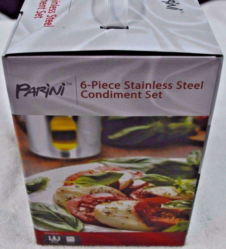New Parini 6 Piece Stainless Steel Condiment Set In Display Rack - NIB ...