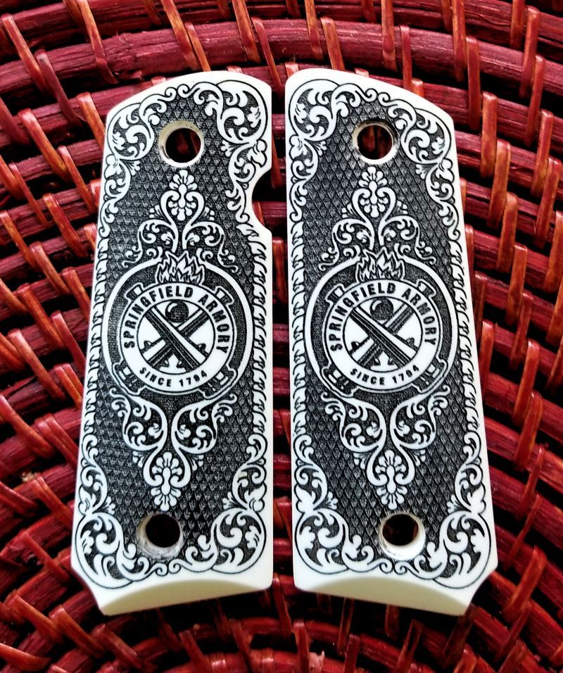 Compact Springfield Armory 1911 custom engraved ivory grips Scroll ...