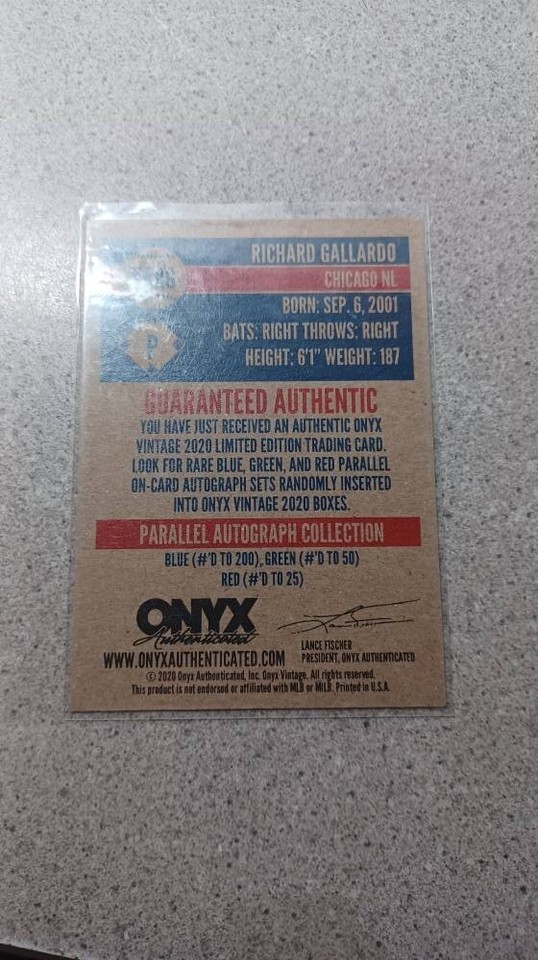2020 Onyx Vintage On Card Blue Ink Auto Richard Gallardo | eBay