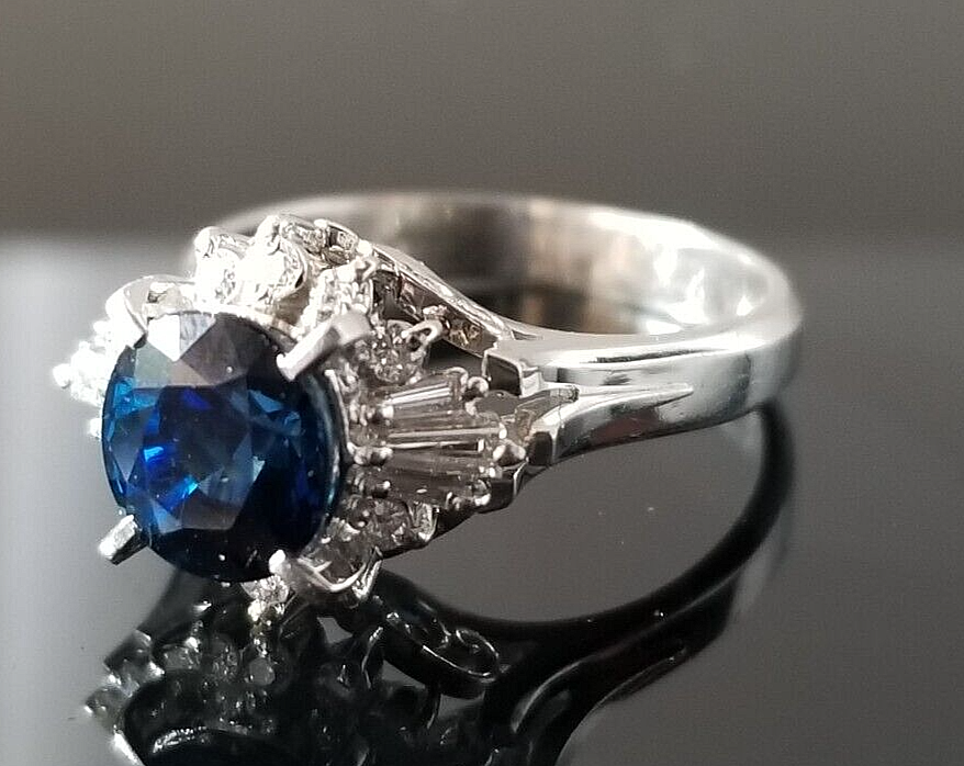 2.07TCW Beautiful Blue Sapphire Baguette Round Diamond platinum ring | eBay