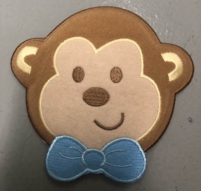96 PCS IRON ON HEAT TRANSFER 3D MONKEY W/ BLUE BOW APPLIQUES GREAT 4 ...