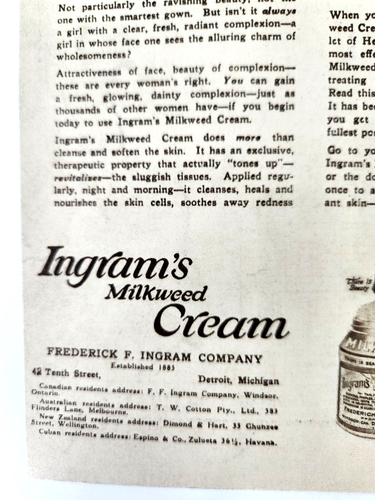 Ingrams Milkweed Cream Vintage 1919 Ad Magazine Print May Allison Fair ...