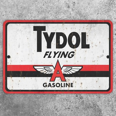 Tydol Flying A Gasoline Metal Sign Replica Vintage White 8"x12" Gas ...