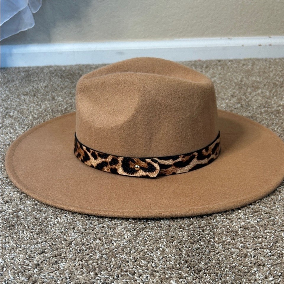 LuLus Tan Wide-Brim Hat with Leopard Band Safari Party Tan Wool Hat NEW ...