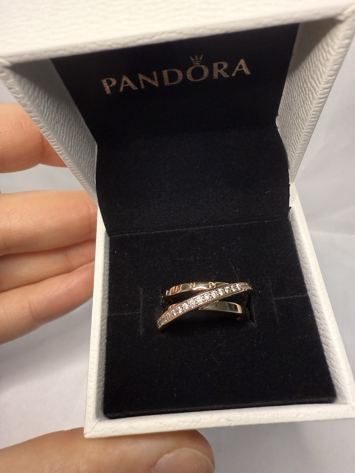 100% Authentic PANDORA Rose™ 14K Gold Crossover Pavé … - Gem
