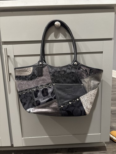 Coach Bleeker Legacy Signature Patchwork Tote Bag In Black And Tan | eBay