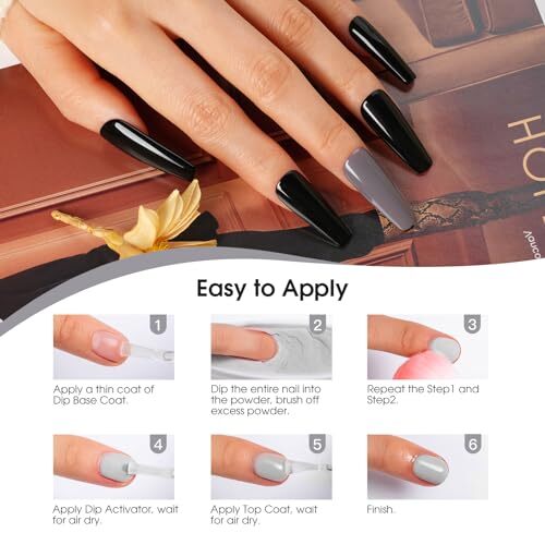 13 Pcs Dip Powder Nail Kit ROSALIND 6 Colors Dipping Powder with Base ...