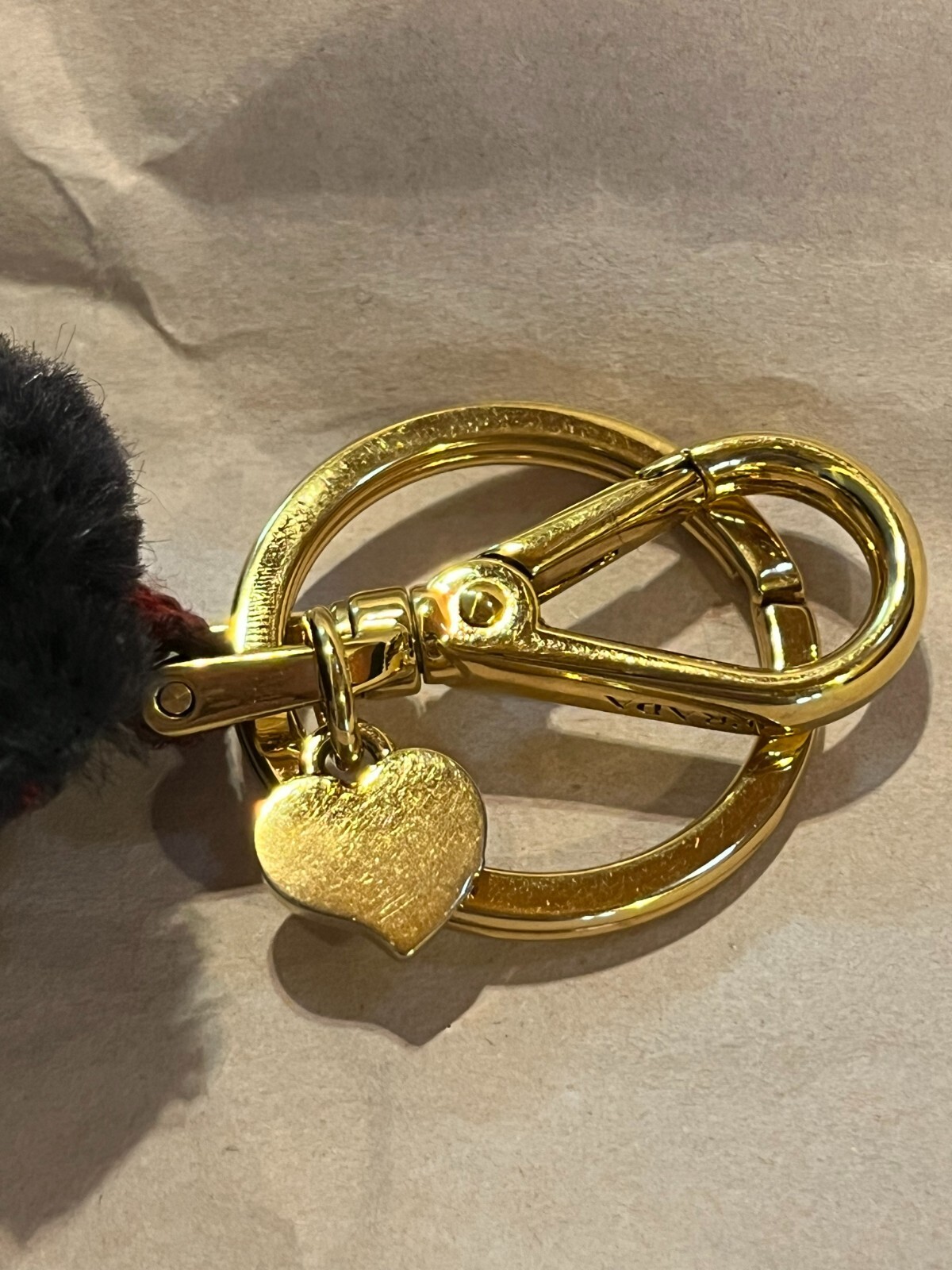 PRADA Key ring Key holder chain Bag charm AUTH Bear Black Heart Plate F ...