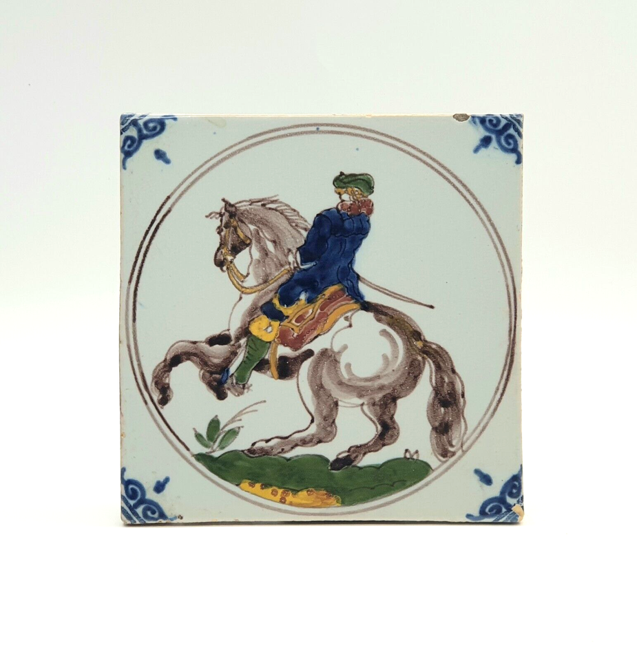 Vintage Dutch Delft Tile Soldier With Horse 5" x 5" | eBay
