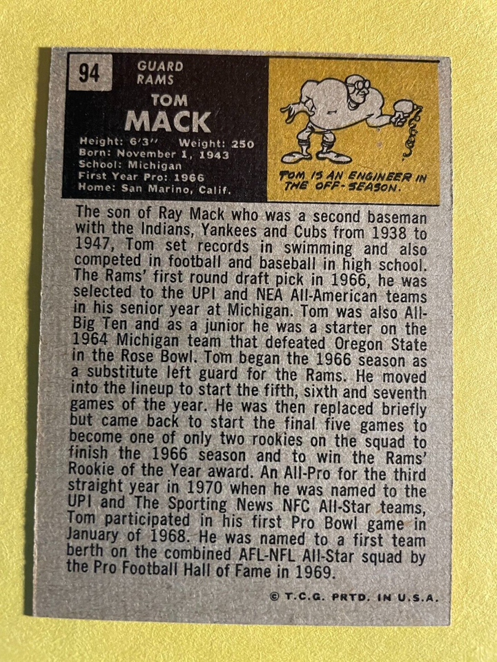 SIGNED TOM MACK 1971 TOPPS FOOTBALL CARD AUTOGRAPH - RAMS - HOF | eBay