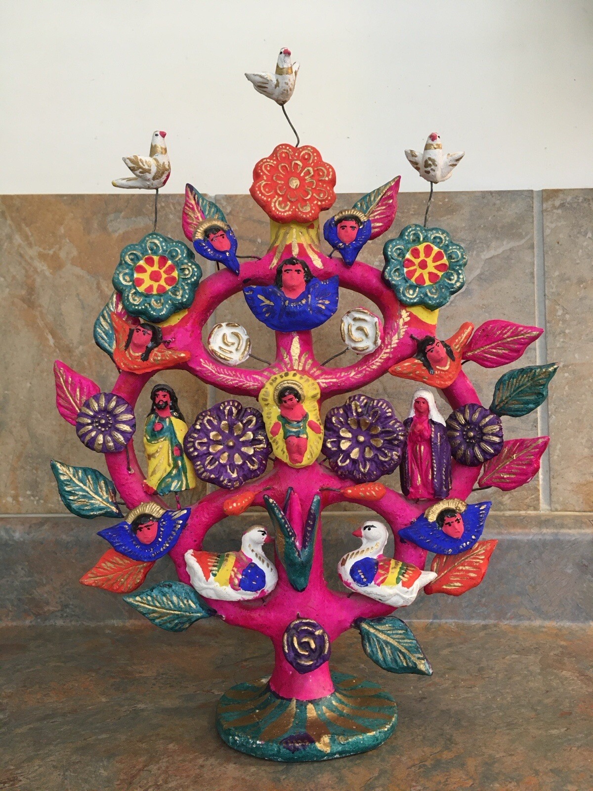 Stamped MODESTA FERNANDEZ Metepec Tree of Life Vtg Mexican Candelabra ...