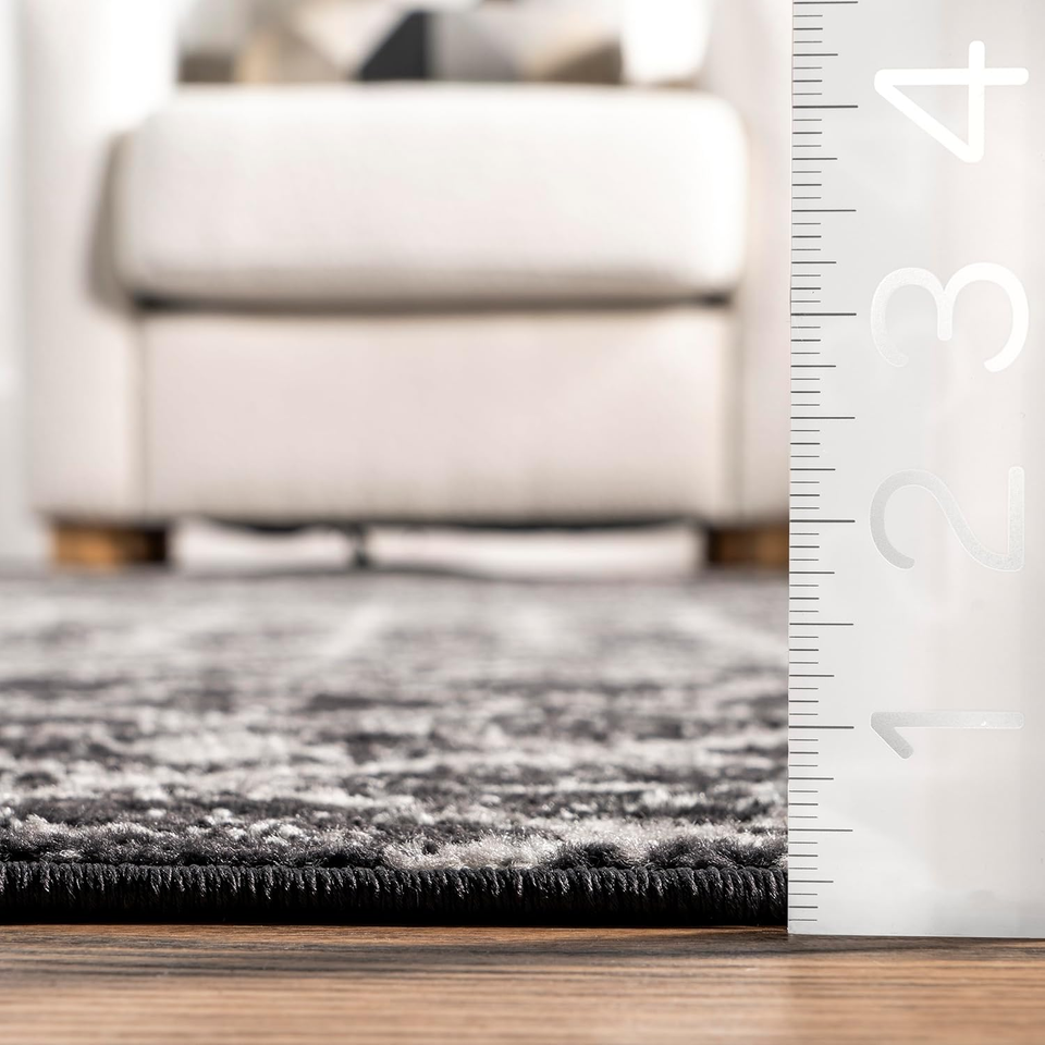 2X3 Moroccan Blythe Area Rug, Black, Faded Bohemian Design, Stain ...