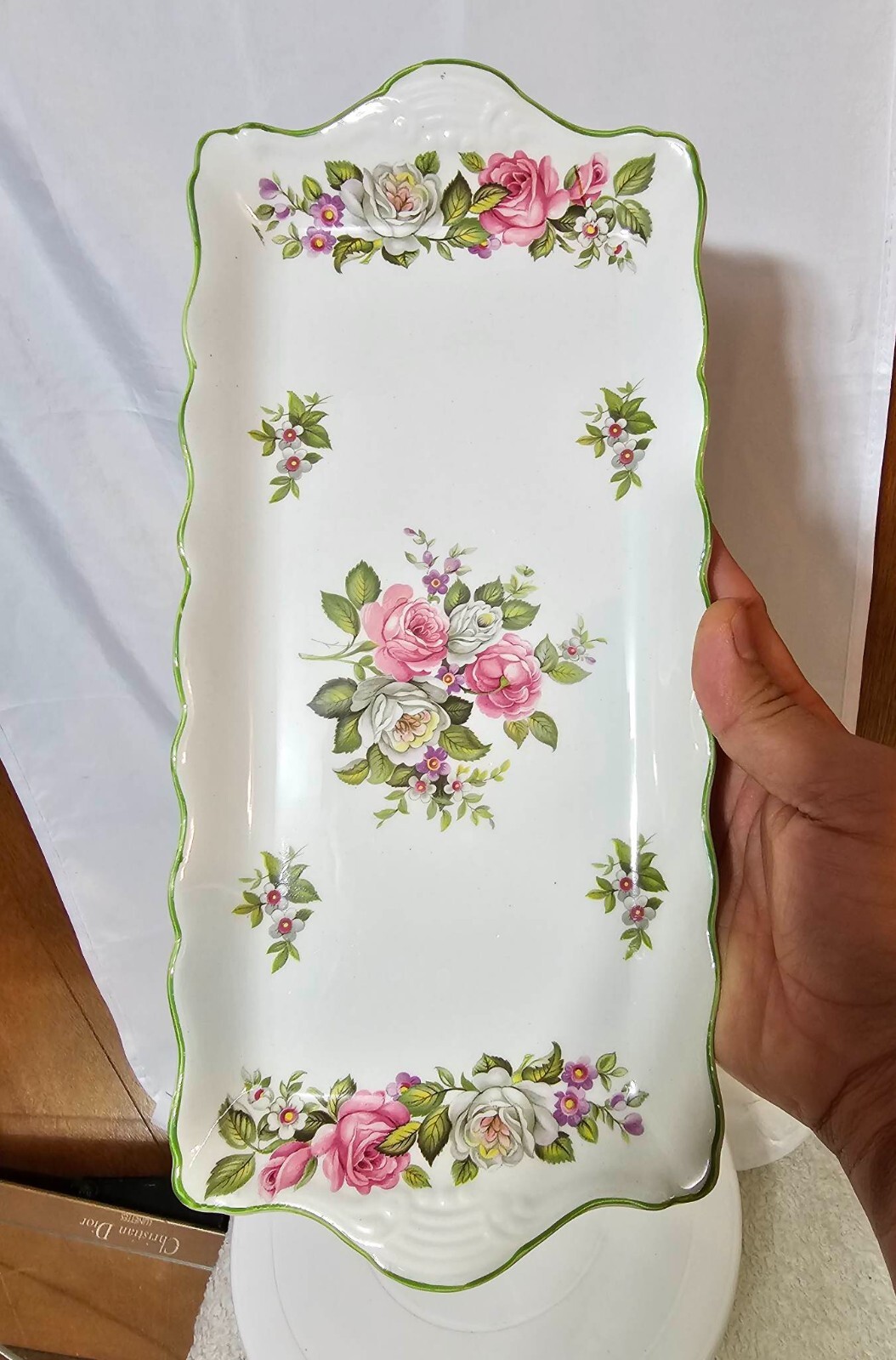 Vtg Old Foley James Kent Ltd Harmony Rose Pattern Scalloped Edge Tray ...