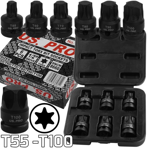IMPACT TORX BIT Sockets Set 1/2" Drive X-Large IMPACT T55 T60 T70 T80 ...