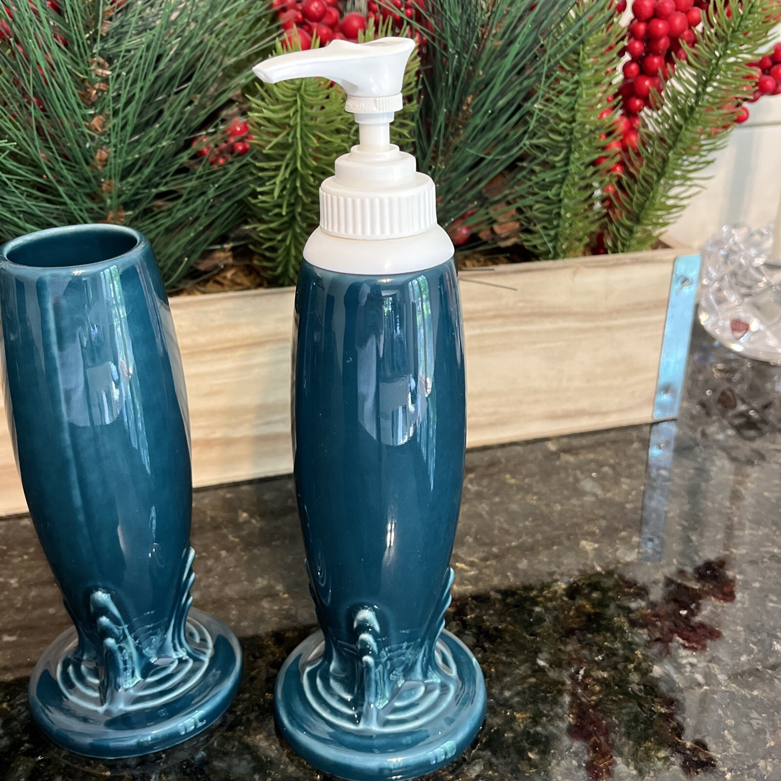 Set of 2 Fiestaware Juniper Green 2 Bud Vase Soap Pump Discontinued ...