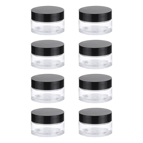 1oz Plastic Round Jars with Black Ribbed Lids, Clear, 8 Pcs ...