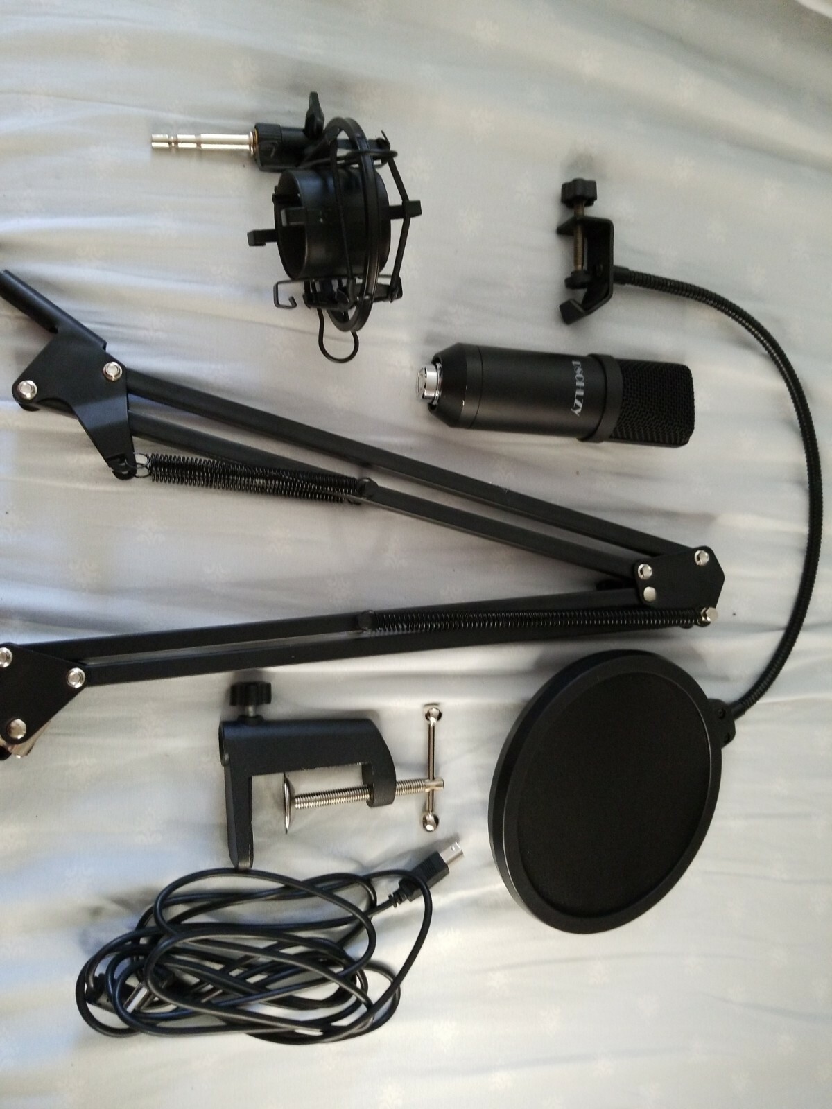 Dschlzy Microphone Black Set Boom Arm Mount Cord Pop Filter Shock Mount ...